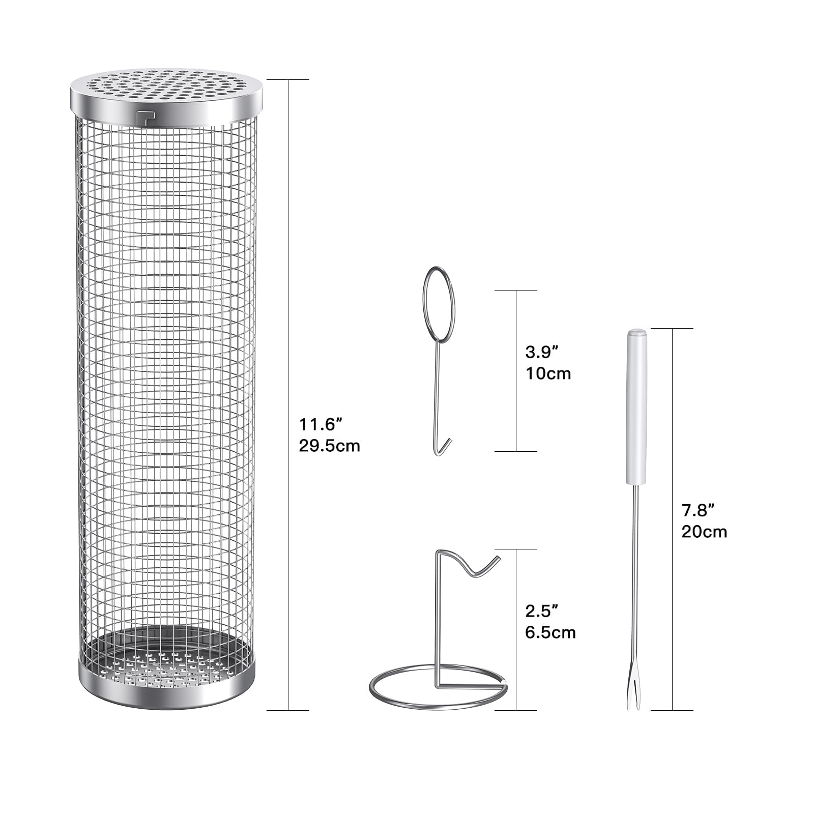 BLOOPIC BBQ Grilling Basket Grilling Accessories Camping Essentials Stainless Steel Wire Mesh Cylinder Outdoor Camping Picnic Round Rack Cookware Tool Cooking Large 1PCS (12.24 X 3.78 X 3.74 inch)