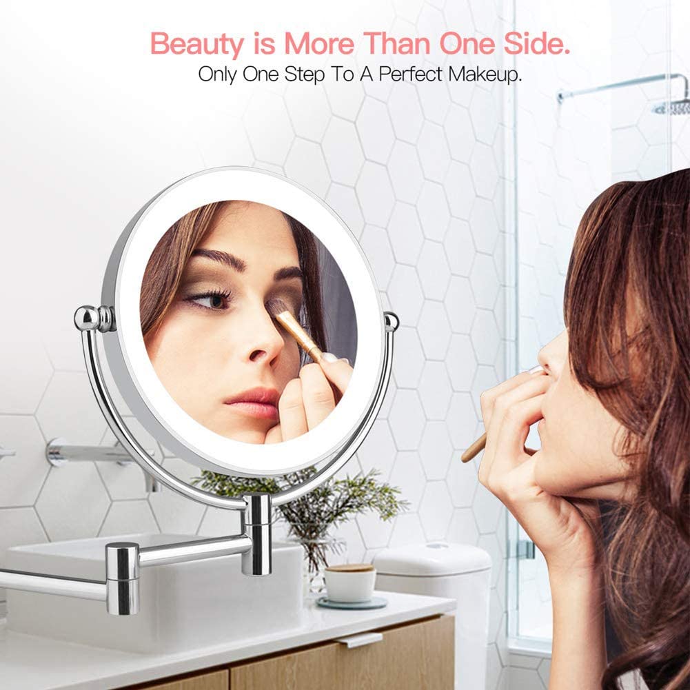 CZQ Makeup Mirror Wall Mount LED, 10X Magnification, 360°Swivel 12" Extension Two-Side Retractable Makeup Mirror for Bathroom Bedroom,8.5 Inch