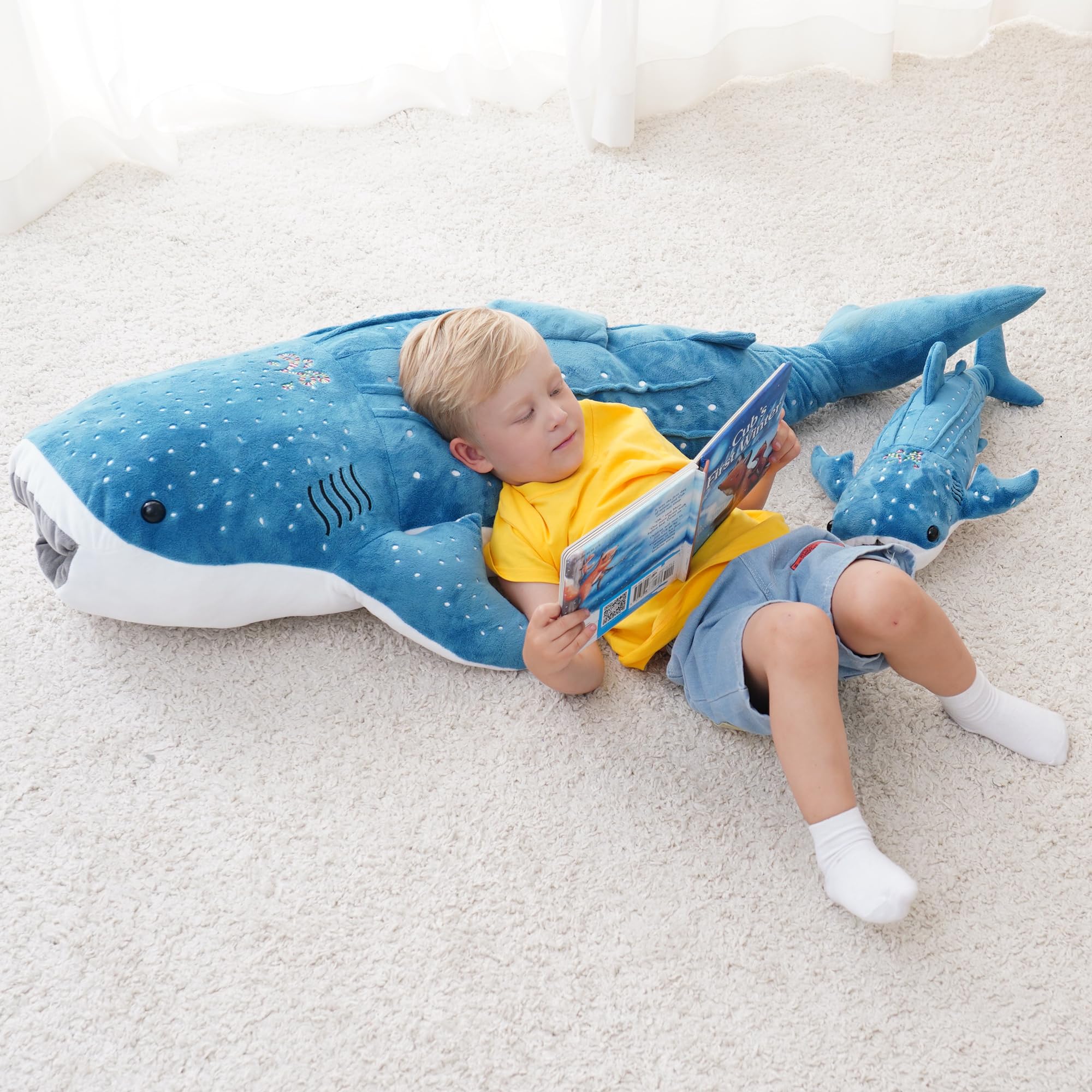 Mukouxun 39inch Whale Shark Stuffed Animal Giant Whale Shark Plush Pillow Toy Realistic Big Whale Shark Stuffed Animals Plush Huge Stuffed Whales Large