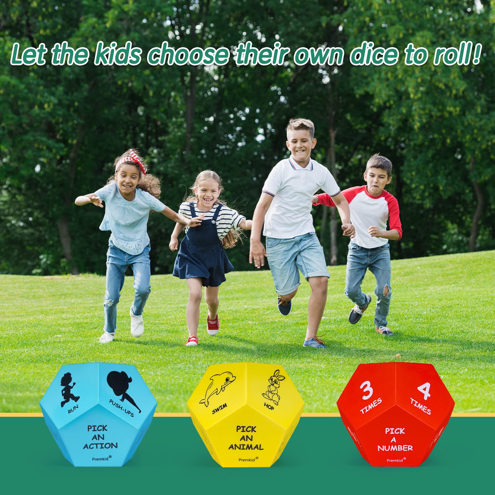 Premkid Exercise Dice for Kids,12-Sided Giant Foam Dice for Indoor and Outdoor Use, Kids Exercise Equipment for Classroom and Physical Education Learning, Dice Games, Yoga Dice for Preschool Games