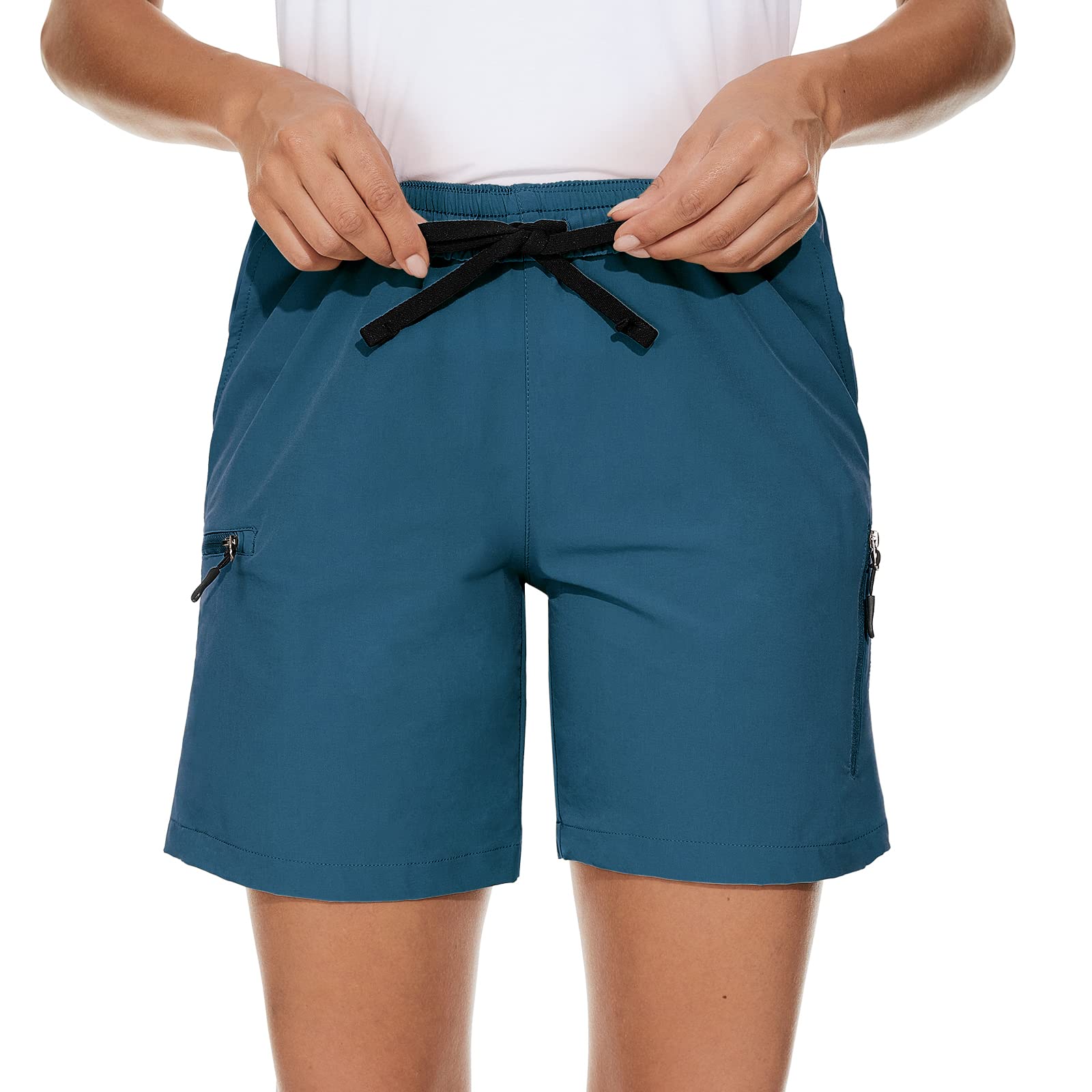 Cagola 7" Hiking Golf Shorts Women Black Cargo Shorts with Pockets Quick Dry Spandex Workout Athletic Shorts Elastic Waist M