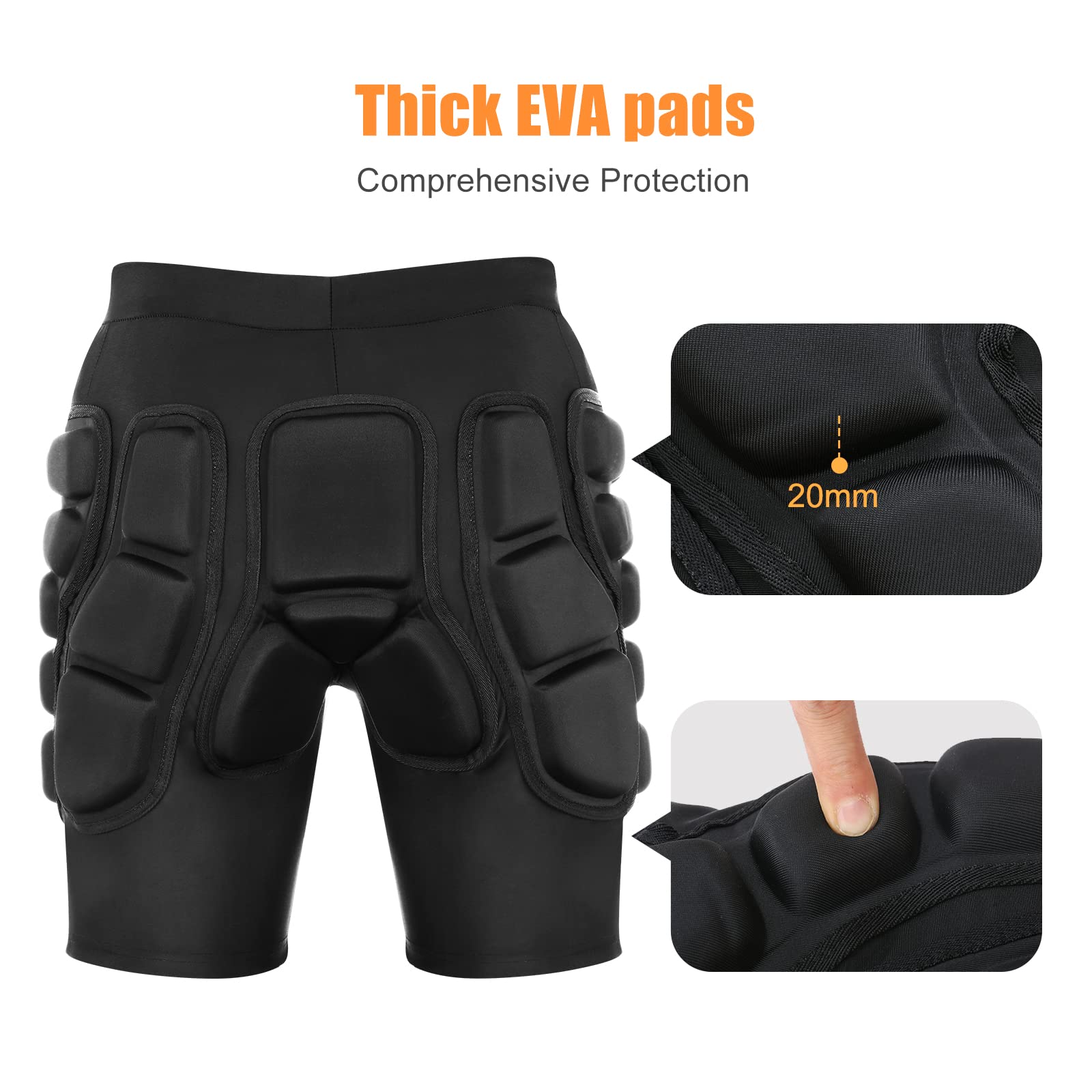 Relaxyee Protective Padded Shorts, Impact Resistance Sportswear Outdoor Impact Protective Gear for Snowboard, Skate, Ski, Skateboard, Unisex, 3D Protection for Hip, Butt and Tailbone (Small)