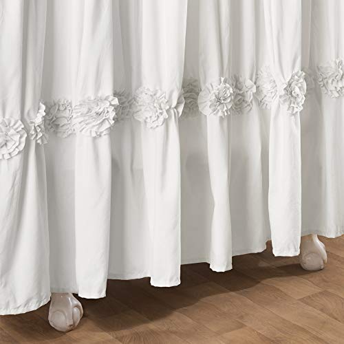 Lush Decor Darla Ruched Floral Bathroom Shower Curtain, 72β x 72β, White