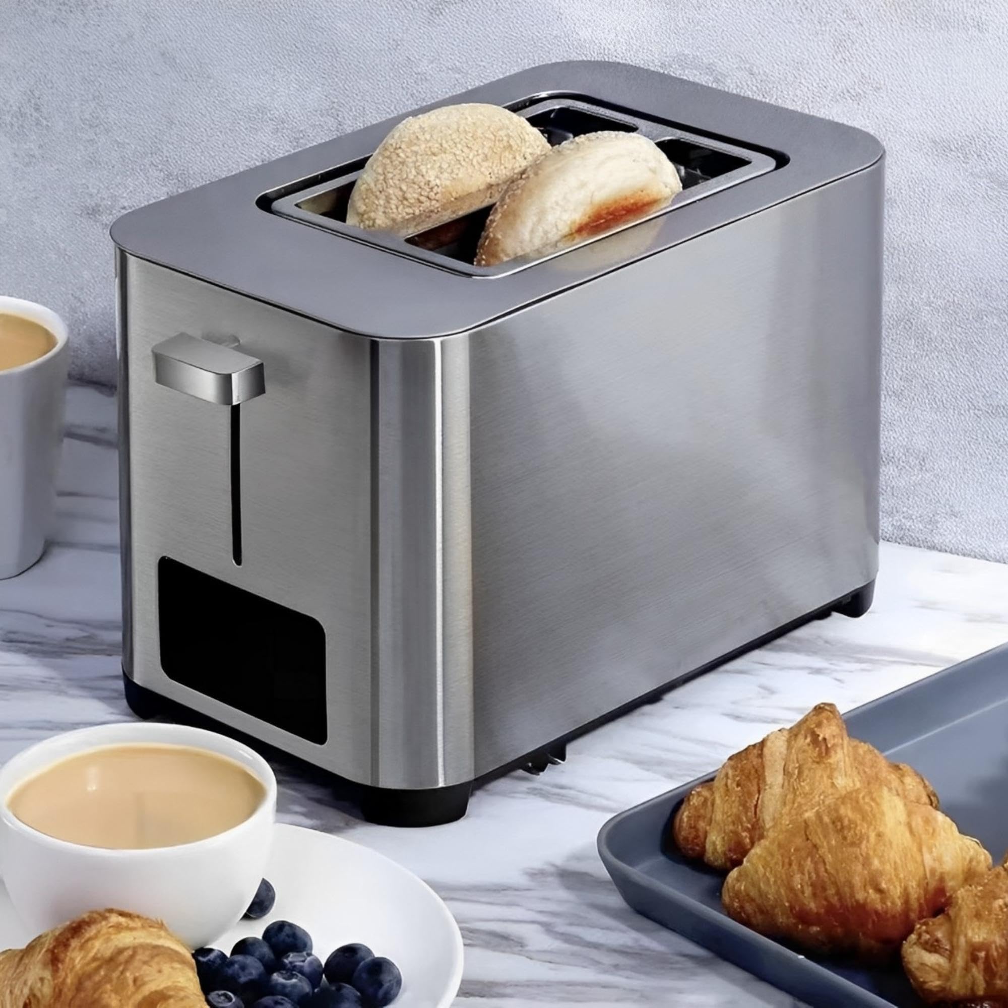 Bread Toaster 2 Slice w/LED Display & 6 Browning Setting - Full Touch Screen Toaster Oven - Stainless Steel Toaster Touchscreen - Fast Digital Toaster Oven with 2 Slice Toaster for Bagels & Breads