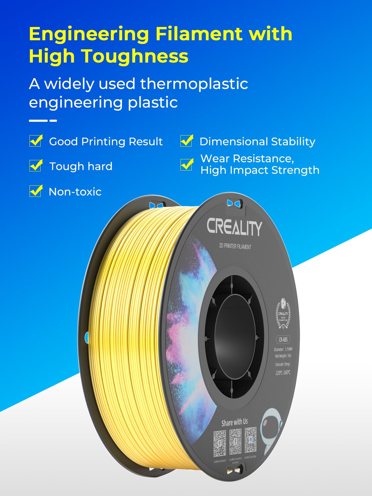 Creality ABS 3D Printing Filament 1.75mm, Excellent Resistance, Odorless Non-Toxic, Stability, Tough, 1kg(2.2lbs) ABS Filament 1.75mm for 3D Printer (Red)