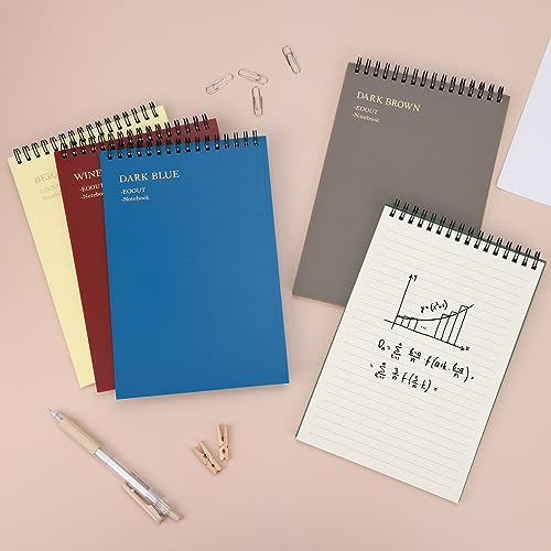 EOOUT 5pcs Top Bound Spiral Notebook 5 Color A5 Size Thick Plastic Hardcover 7mm College Ruled Paper 60 Sheets (120 Pages) Journal for School and Office Supplies