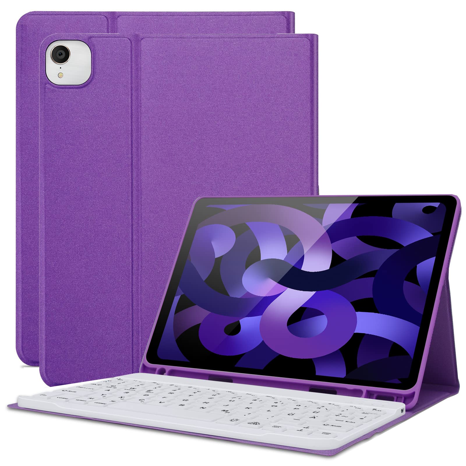D DINGRICH iPad Air 5th Generation Case with Keyboard 10.9'' 2022, for iPad Pro 11 2022 4th Gen/2021/2020/2018 - Built-in Pencil Holder - iPad Case with Keyboard Air 4th - Purple