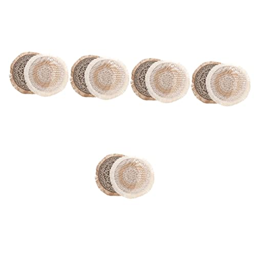Hot Pads 10 pcs Decoration Coasters Circle Holiday Burlap Dining Woven Kitchen Party Table Mandala Placemats Jute Washable Natural Mat Round Mats Favor Macrame Cotton for