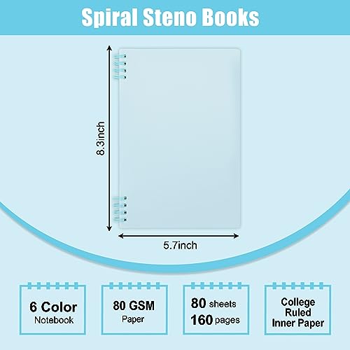 EOOUT 6 Pack Lined Spiral Notebook, 5.7" x 8.3" Journal for Women, Aesthetic Thick Plastic Cover, Pastel Color 160 Pages for School, Office, Artist Writing/Drawing