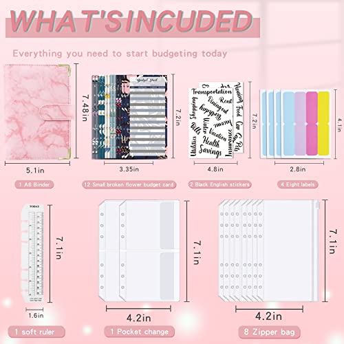 Budget Binder, A6 Budget Binder with 8pcs Zipper Envelopes, 12 pcs Expense Budget Sheets Categories Sticker Labels, Cash Envelopes Money Organizer for Cash Budget Binder Saving Money