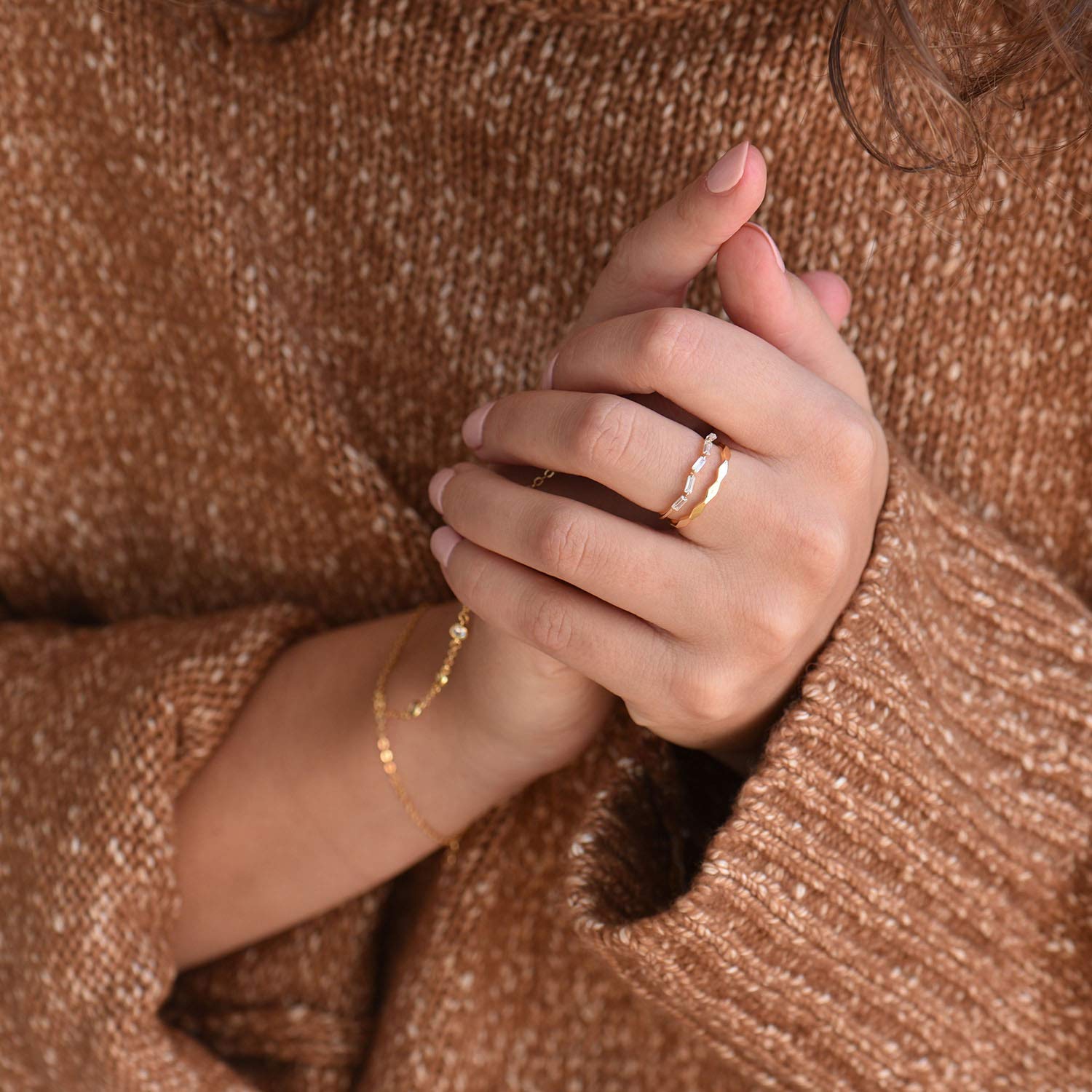 BLOSSOM & HUE Mini Baguette Eternity Band | Hypoallergenic 18K Gold Plated .925 | Dainty Gold Ring | Cluster CZ Baguette Stacking Ring