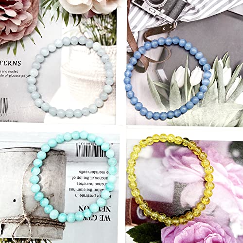 JEWPARK 12 PCS Gemstone 6mm Round Beads Bracelet Set Healing Crystal Stone Stretch Bracelets for Men Women Round Beaded Elastic Bracelets