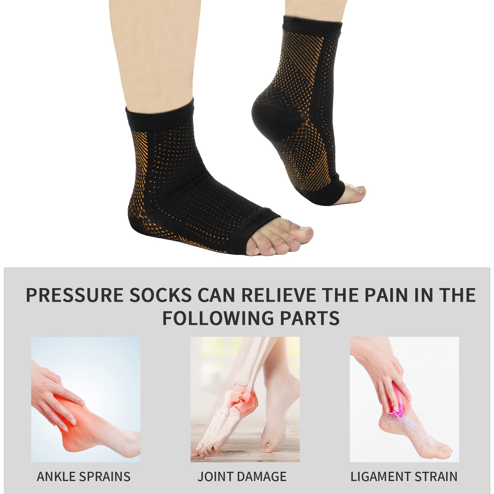 Candyhouse 3 PCS Neuropathy Socks Ankle Compression Sleeve for Women or Men Ankle Support For Ankle For Swelling, Plantar Fasciitis,Sprain,Neuropathy Brace For Women And Men