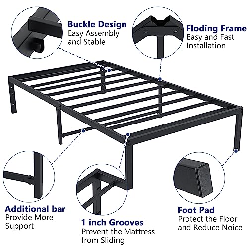 LUSIMO Twin Bed Frame 14 Inch Metal Bed Frame with Storage Twin Size Platform Bed Frame No Box Spring Needed Heavy Duty Steel Slat and Anti-Slip Support Easy Quick Lock Assembly Black