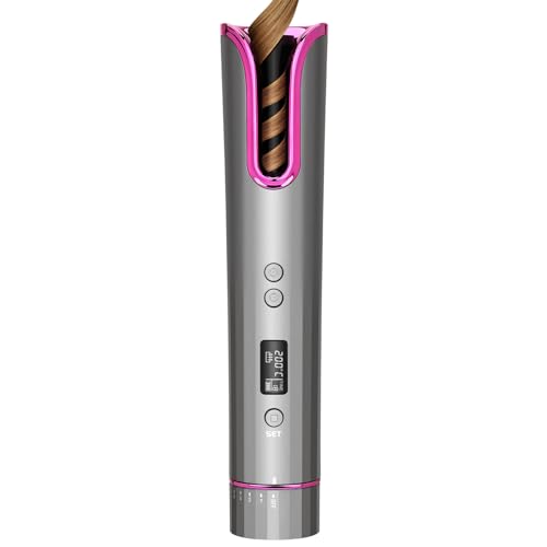 BlumWay Cordless Auto Hair Curler, Automatic Curling Iron with LCD Display Adjustable Temperature & Timer,Rechargeable & Portable Curling Wand for Travel,Magic Styling Tools(Purple)