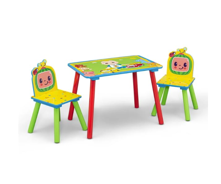 PZCXBFH CoComelon 4-Piece Toddler Playroom Set by – Includes Play Table with Dry Erase Tabletop and 6 Bin Toy Organizer with Reusable Vinyl Cling Stickers, Blue/Multi
