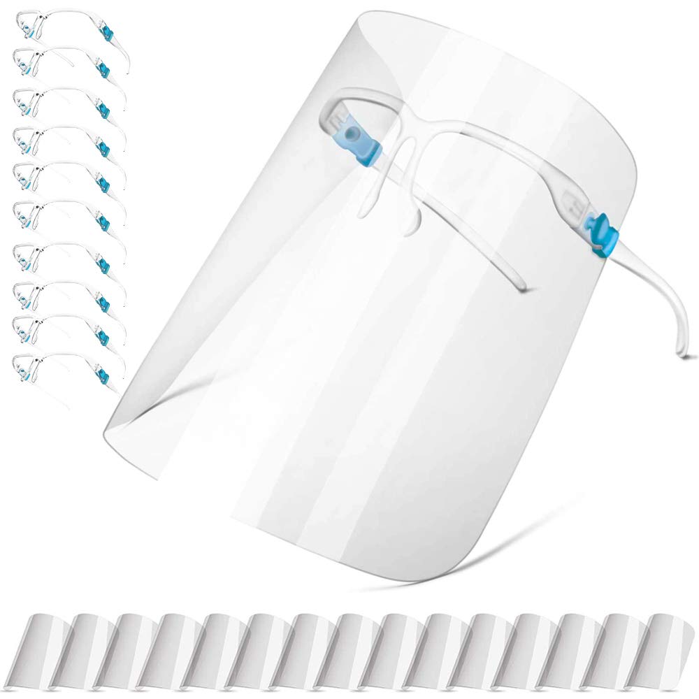 BREAKIX [25 PCS] - 15 PCS Shield + 10 PCS Glasses Frame,Anti Air Dust Cover,Unisex Mouth Cover, Reusable Glasses Style Visor Transparent Anti-Fog Layer for Every Day Using