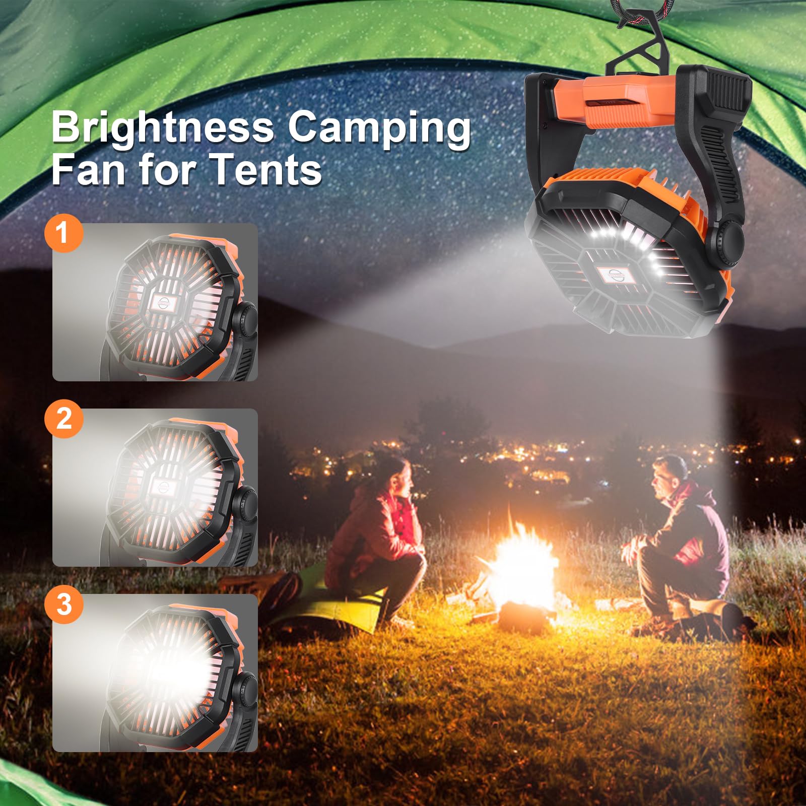 Dkois Solar Fan Camping Fan,Battery Powered Fan Rechargeable Portable Fan with 8W Solar Panel, Solar Powered Fan Camping Fan with Light, Outdoor Tent Fan Camping Essentials