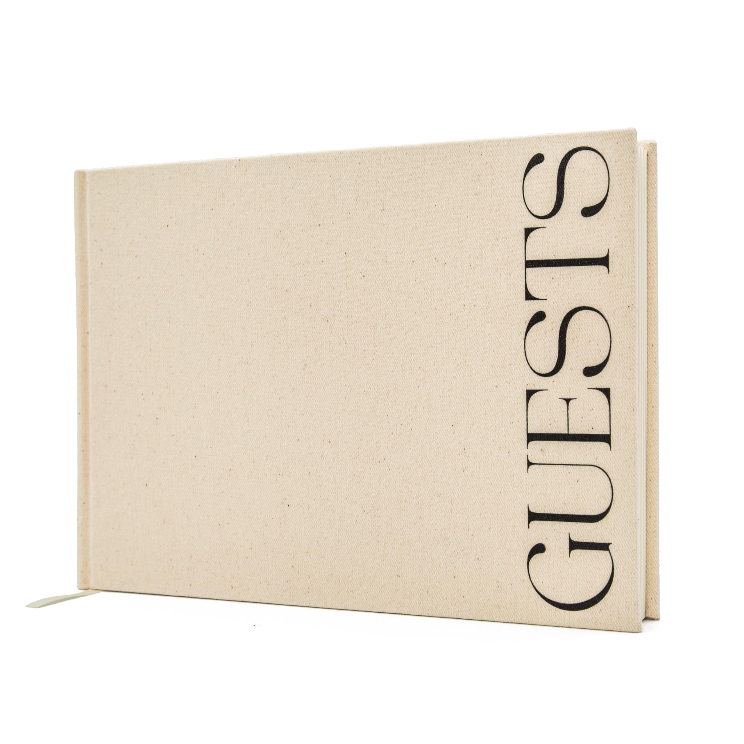 Cream Guest Book (Design 3) - 9.5 x 7 Real Linen Hardcover Guestbook for Wedding Ceremony Reception Signin, to Add Polaroid & Write Messages, Bridal Baby Shower Engagement Birthday Party, Small Size