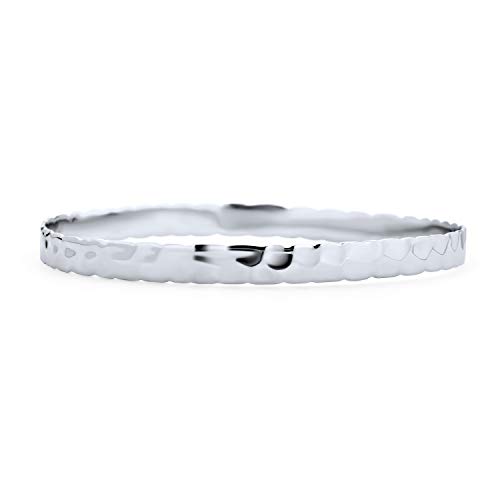 Bling Jewelry Personalize Medium Textured Stackable Hammered Bangle For Women Teens Matte .925 Sterling Silver Custom Engraved