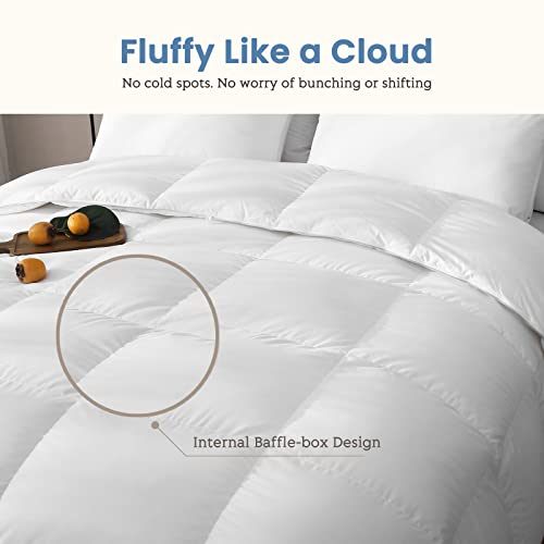 Hotel Collection Feathers & Down Comforter | Full/Queen Bed All Season Duvet Insert | 750 Fill Power Ultra-Soft 500TC Egyptian Cotton-Blend Quilted with Tabs (90x90, Solid White)