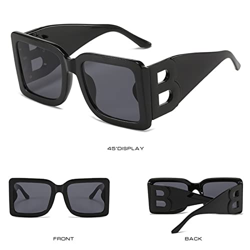 Breaksun Fashion Big Square Sunglasses for Women Men Classic Black Luxury Designer Sun Glasses Thick Frame Gradient Tint (Black/Black+ Pink)
