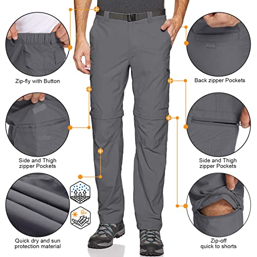 Hiking Pants for Men boy Scout Convertible Cargo Zip Off Lightweight Quick Dry Breathable Fishing Safari Shorts,6226,Grey,29