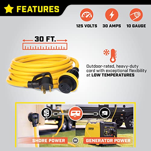 Champion Power Equipment 100827 Foot 30-Amp 125-Volt RV Generator Power Cord, (TT-30P to L5-30R)