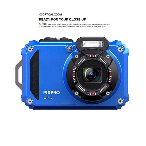 Kodak PIXPRO WPZ2 Rugged Waterproof 16MP Digital Camera with 4X Zoom (Blue) Bundle with Case and 32GB MicroSD Card Bundle (3 Items)