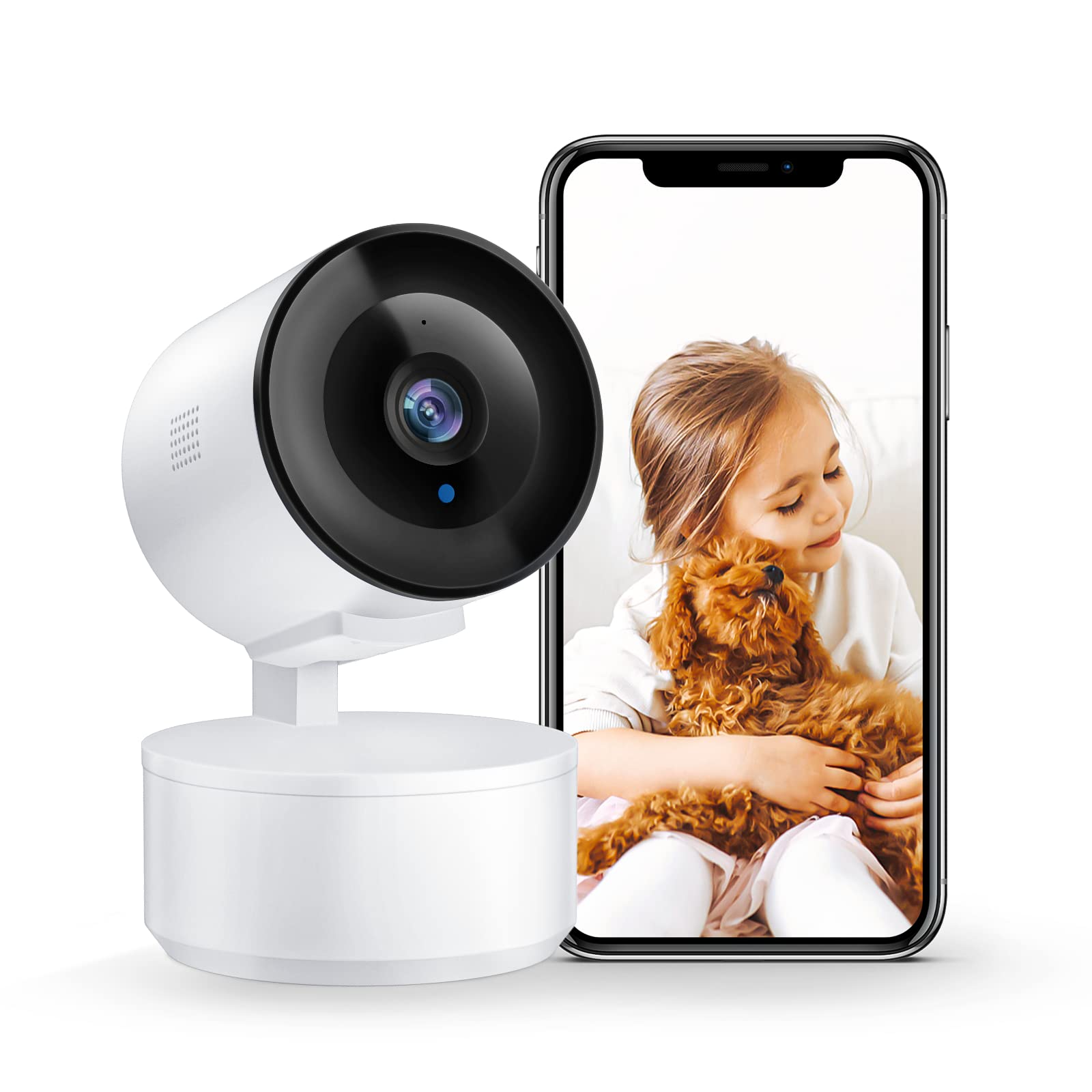 DAAPEI Indoor Security Camera, 2K Pet Camera Baby Monitor with 360 View Pan Tilt, 2.4GHz Plug-in WiFi for Home Security, AI Tracking, Motion Detection, Night Vision, 2-Way Audio, Multiple Storages