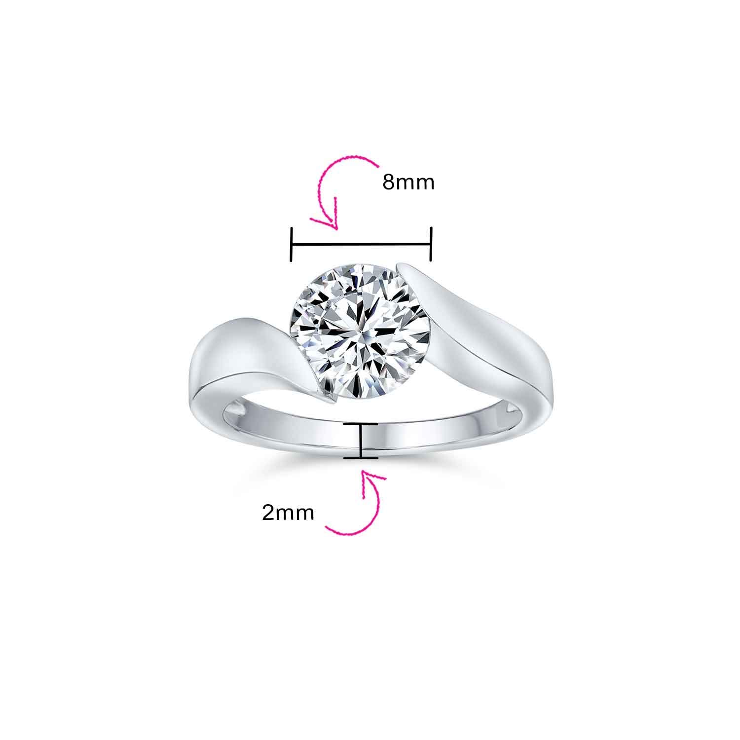 Bling Jewelry Sterling Silver Brilliant CZ 2.0 Carat Engagement Ring Tension Set - Size 5
