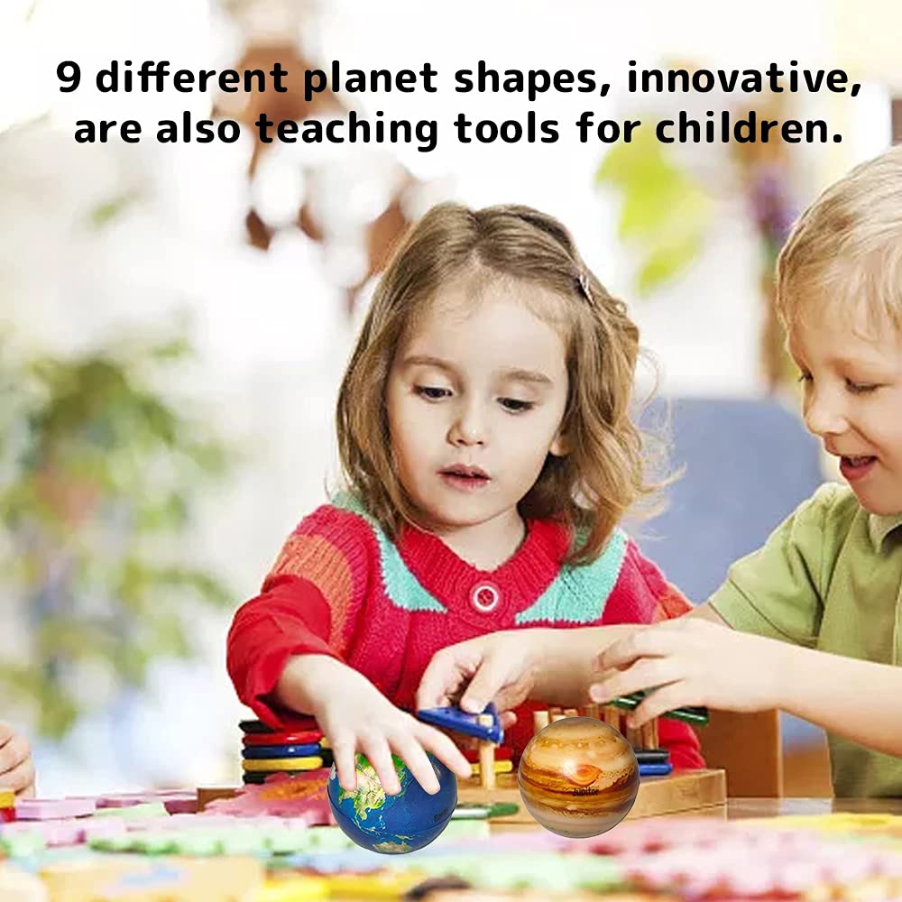 CHDHALTD 6.3cm Eight Planets Moon Star Ball Toy for Colorful Bouncy Sponge Elastic Printing Star Ball Children Educational Toy(9pcs)