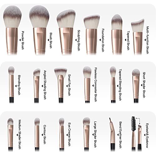 Makeup Brushes with Case, MAANGE 18 Pcs Professional Makeup Brush Set Premium Synthetic Face Kabuki Brush Kit Foundation Blush Powder Eyeshadow Brushes Set Christmas Gift(Coffee)