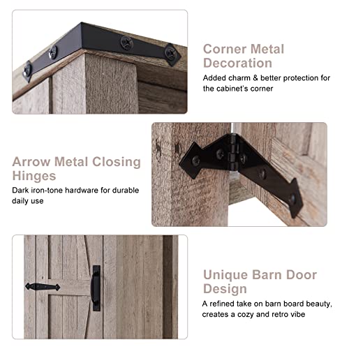 OKD Storage Cabinet, 32'' Farmhouse Armoire w/Adjustable Shelves, Rustic Pantry w/2 Barn Doors & Hanging Rod, Versatile Storage for Kitchen, Bathroom, Laundry, or Utility Room, Light Rustic Oak