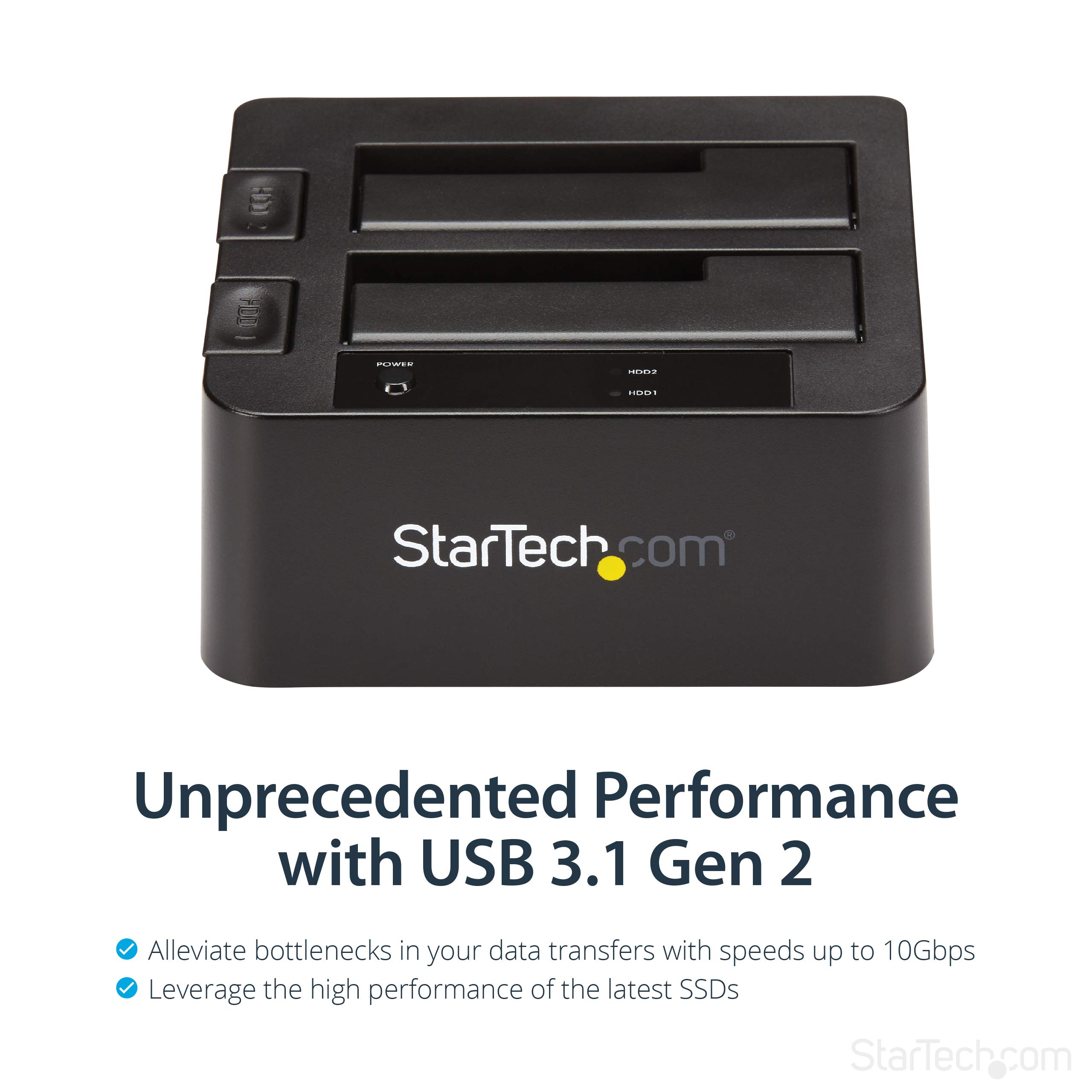 StarTech.com Dual-Bay USB 3.1 to SATA Hard Drive Docking Station, USB 3.1 (10 Gbps), External 2.5/3.5" SATA I/II/III, SSD/HDD Docking Station, Hot-Swap Hard Drive Bay, Top-Loading (SDOCK2U313)