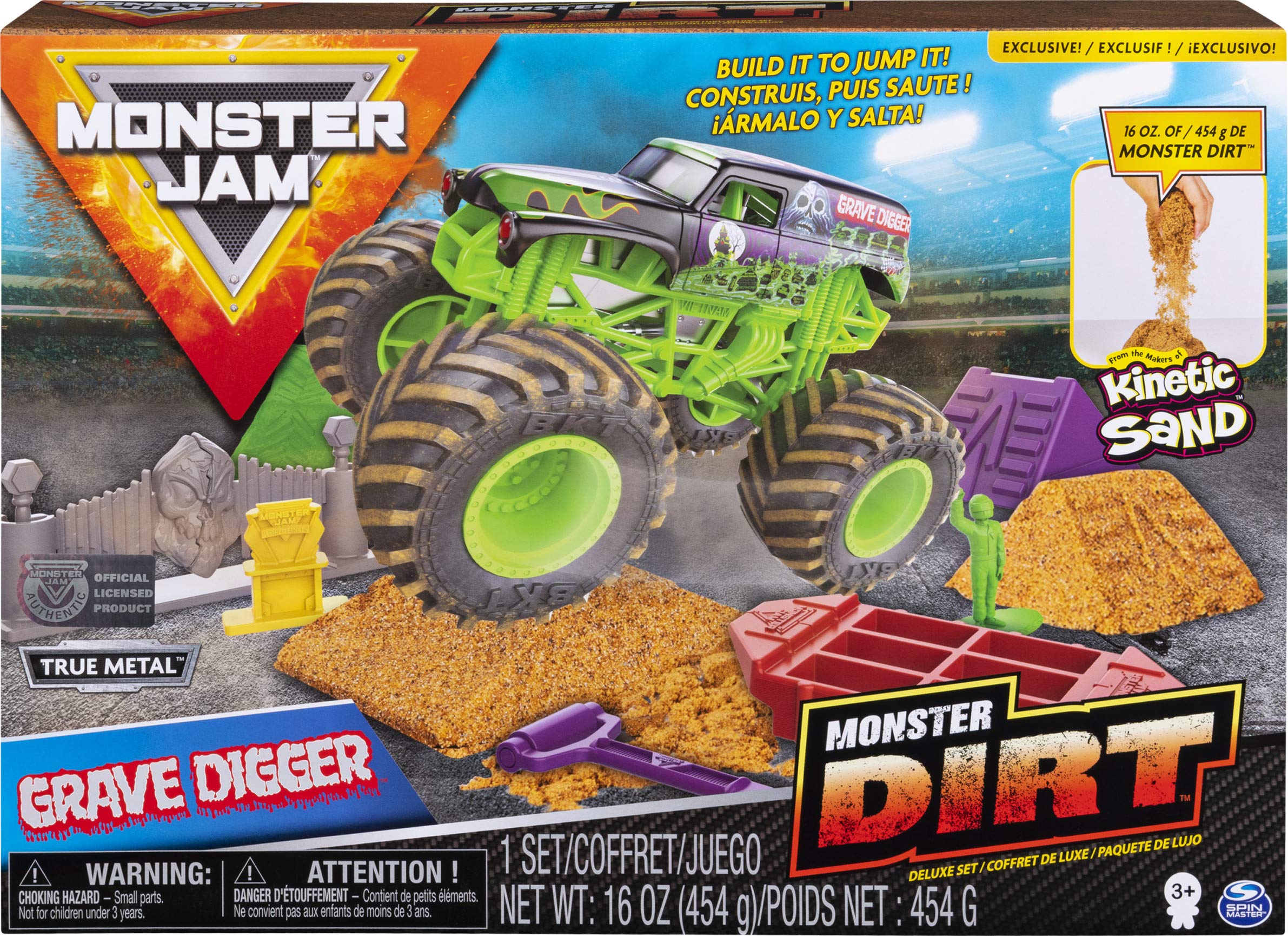 Monster Jam, Grave Digger Monster Dirt Deluxe Set, Featuring 16oz of Monster Dirt and Official 1:64 Scale Die-Cast Monster Jam Truck