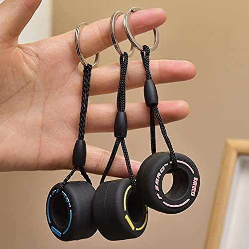 QNQA F1 Racing Tire Key Chain,Wheel Tyre Auto Keychain,Mini Cute Tire Keyring,Soft Rubber,Car Part Model Keyfob,Automotive Part Car Gift Key Ring for Men Women Auto Accessoriest,Feel (3pcs),Ø3.6×14CM