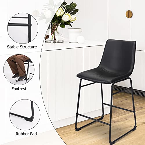 ErgoDesign Bar Stools Set of 2, 26 Inches Bar Stool with Back, Carbon Fiber Bar Chair with Metal Legs (Black)