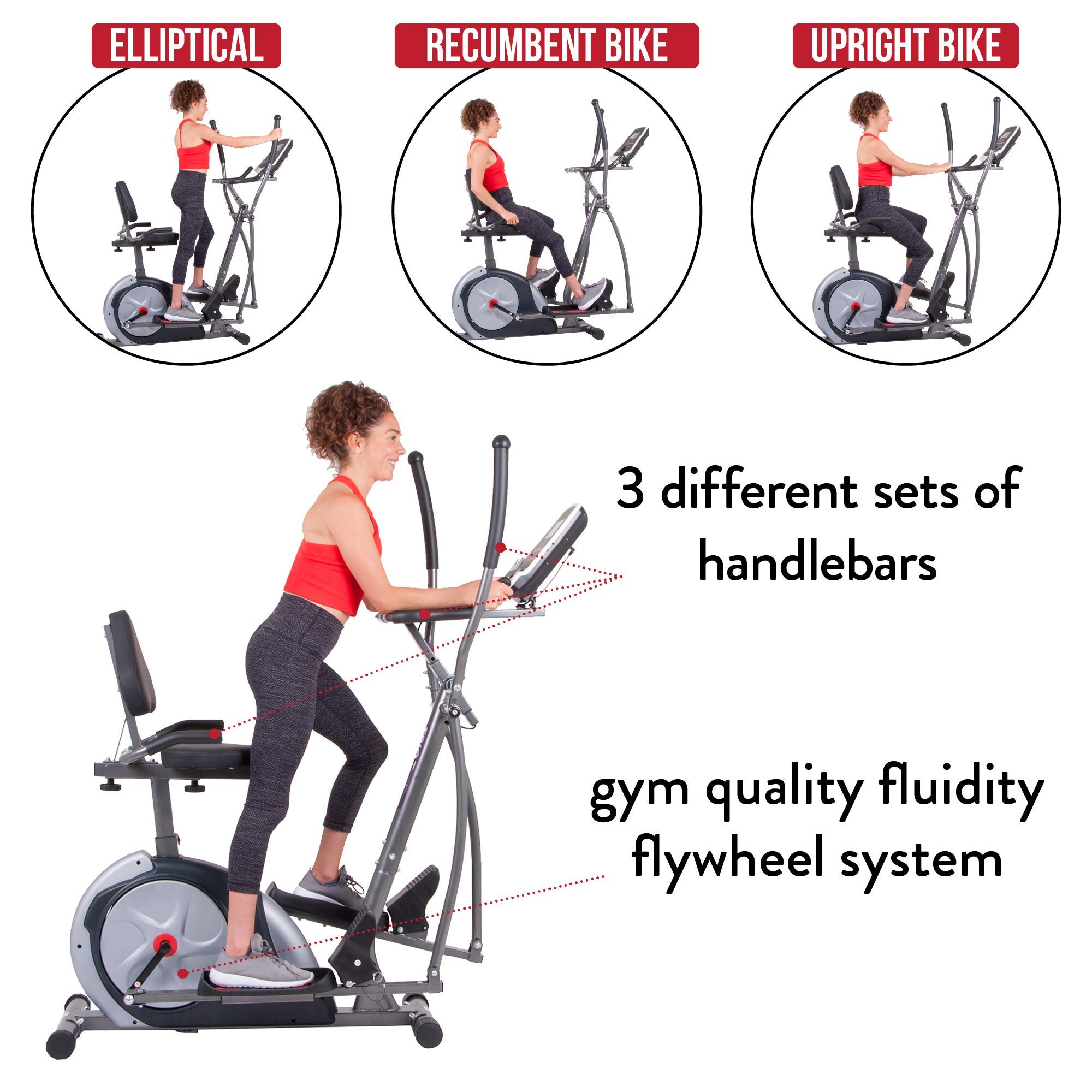 Body Champ 3-in-1 Home Gym, Upright Exercise Bike, Elliptical Machine & Recumbent Bike, Trio Trainer Exercise Machine Plus Two Upper Body Options, Silver, BRT7989