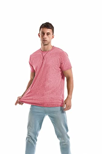 KLIEGOU Men's T-Shirts - Elasticity Cotton Crew Neck Tees 2166 Pink XL