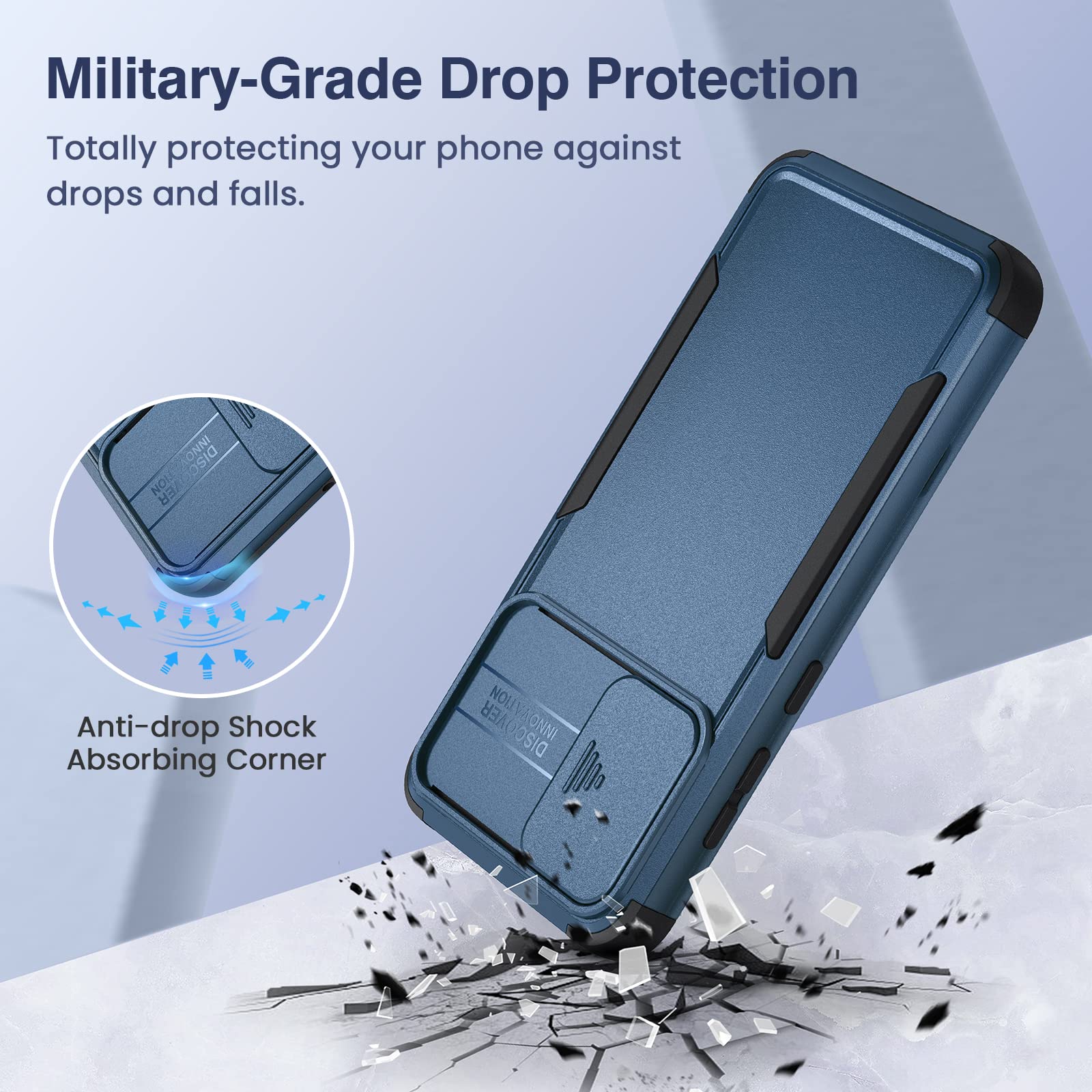 Caka for Samsung Galaxy S21 FE Case, S21 FE Case with Camera Cover Heavy Duty Slide Camera Protection Case Full-Body Rugged Phone Case Cover for Galaxy S21 FE 5G -Blue/Black