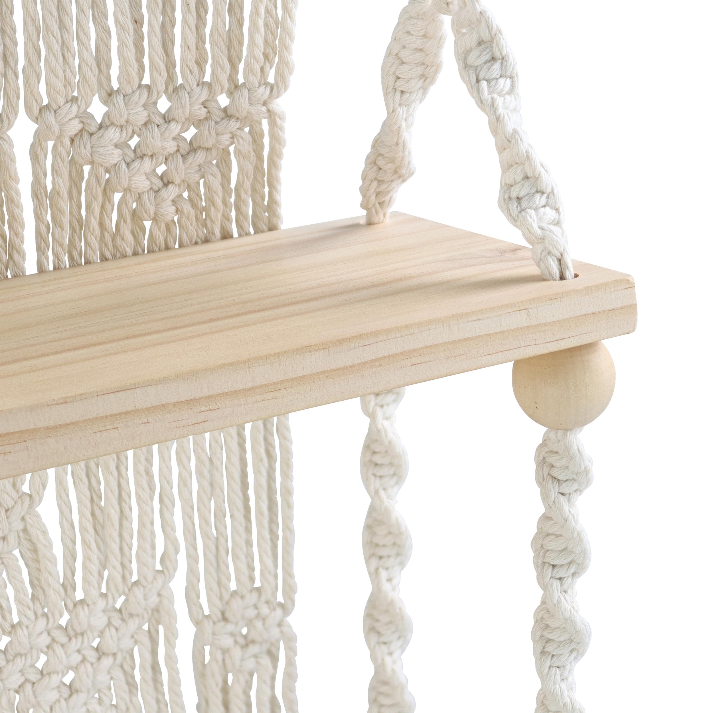 Creekview Home Emporium Hanging Plant Shelf Indoor Boho Decor - 3 Tier Macrame Shelf Wall Hanging Decor - Rope Boho Wall Art Wooden Floating Bookshelf for Kitchen, Bathroom or Bedroom