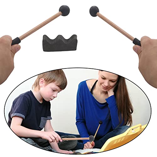 Cheerock 1 Pair Wood Tongue Mallets with Bracket, Black Handpan Sticks, Rubber Handle Steel Tongue Mallet, Percussion Instruments Accessory