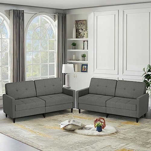 Imseigo Adjustable Sofa Bed, Fabric Linen Folding Futon Sofa, Convertible Couch Sleeper, Upholstered Loveseat Futon Couch Bed, Reversible Home Recliner for Small Space, Living Room, Office (Grey)