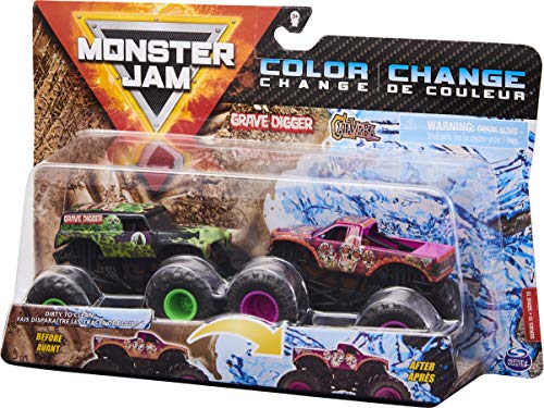 Monster Jam, Official Grave Digger vs. Calavera Color-Changing Die-Cast Monster Trucks, 1:64 Scale