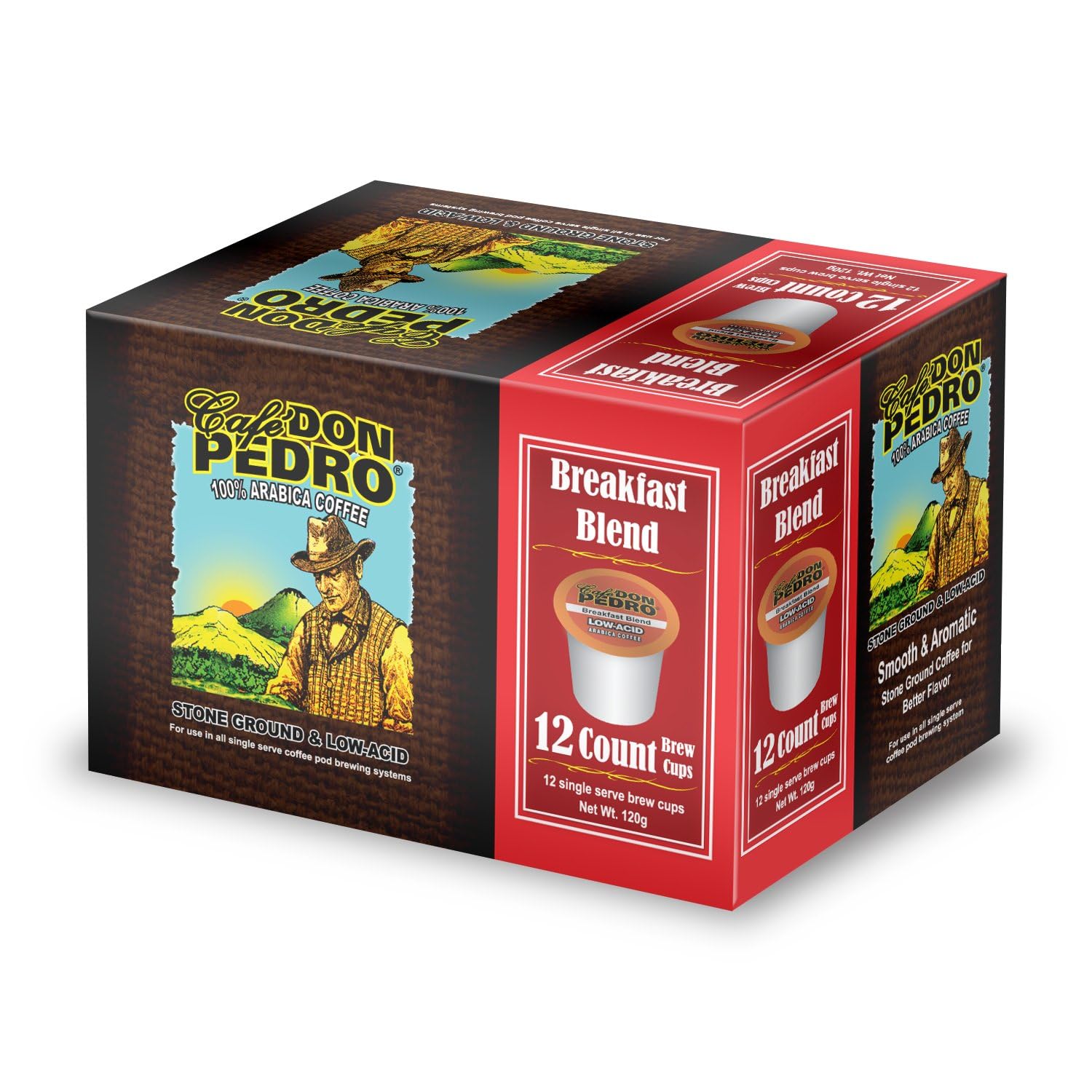 Cafe Don Pedro Variety Pack Arabica Low Acid Coffee Pods - Compatible with Keurig K-cup Coffee Maker, 6 different flavors, 100% Arabica, Battles Heartburn, Acidic Reflux, 72 count
