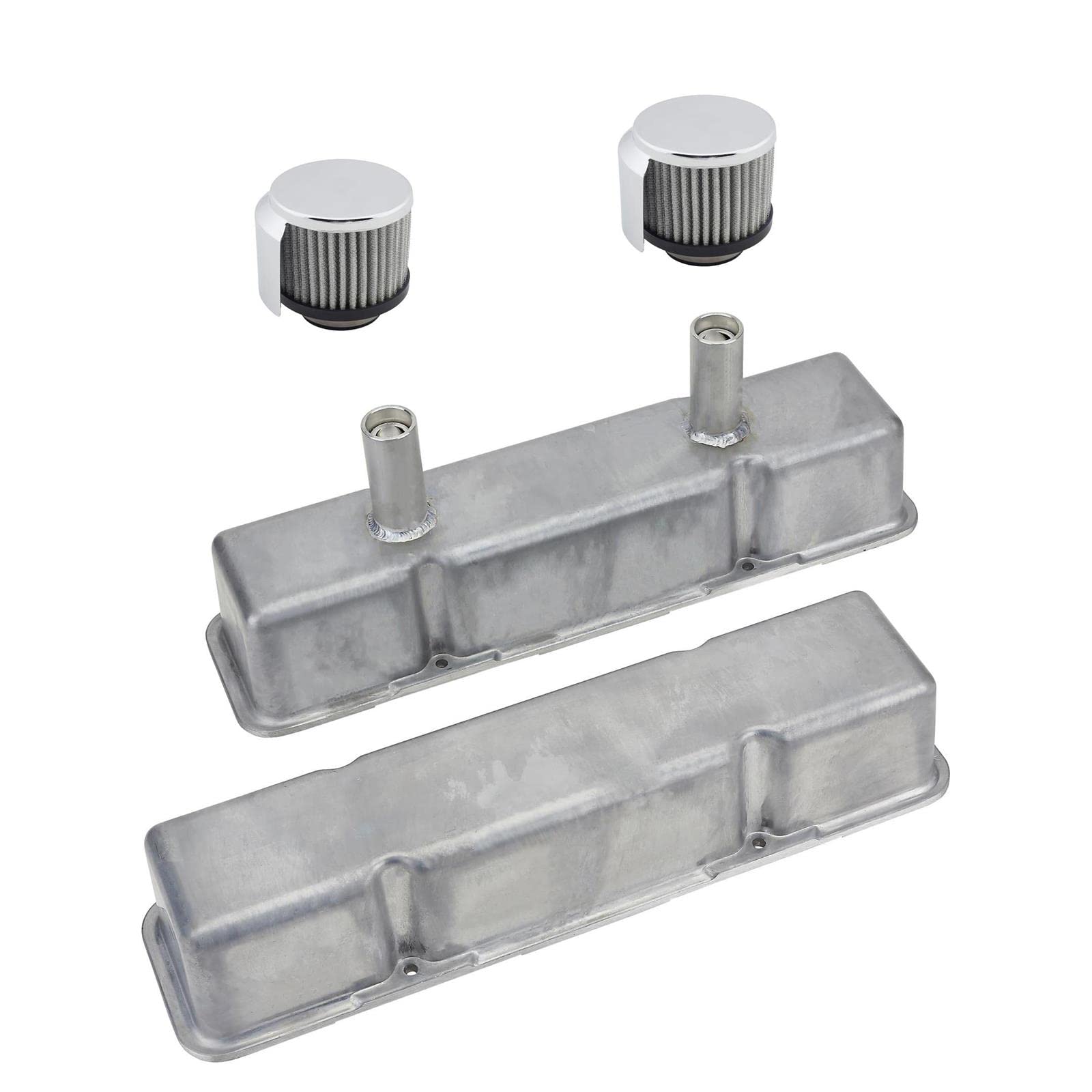 SBC Tall Aluminum Valve Covers & Shielded Breathers, Chrome