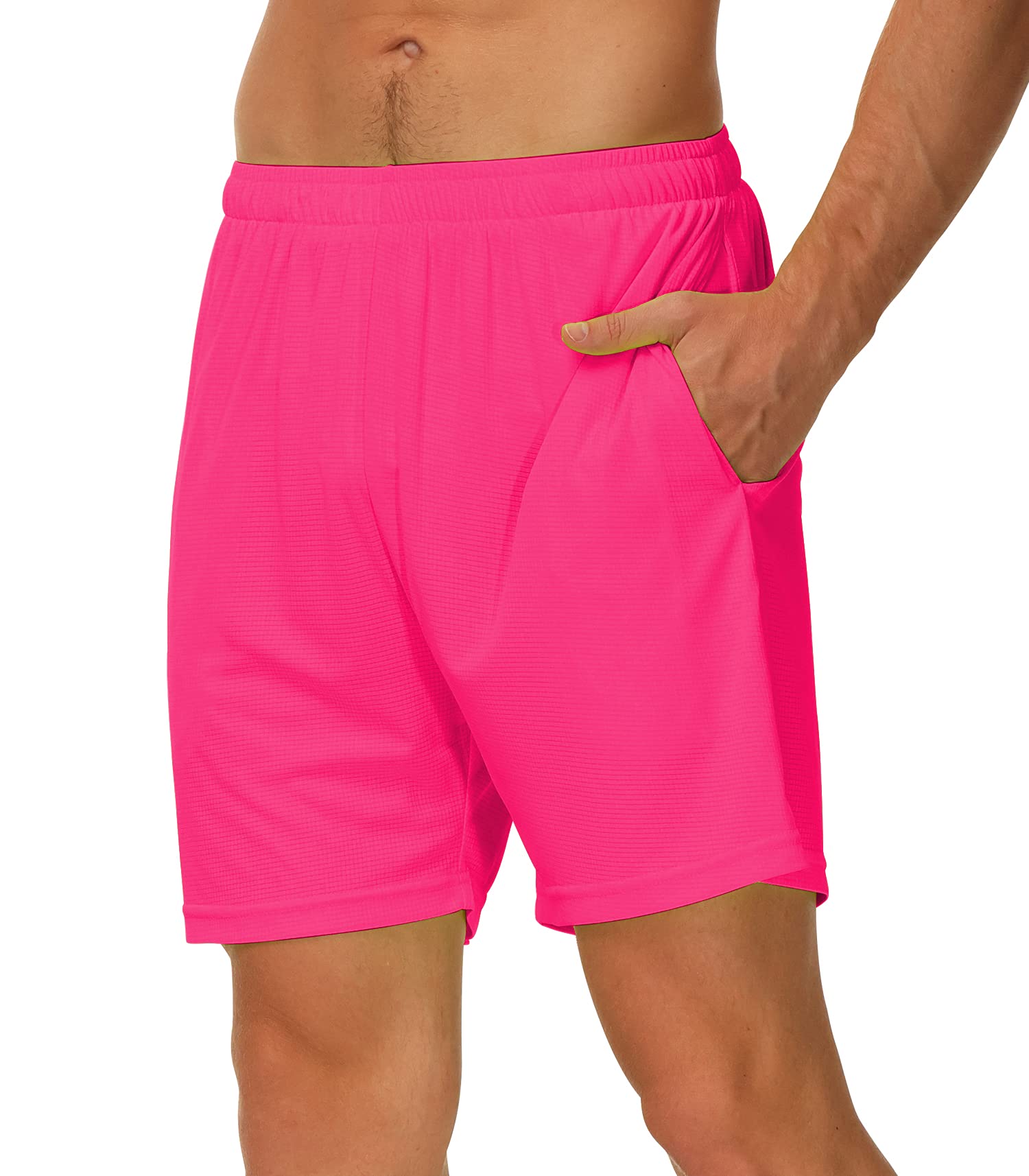 Cakulo Men's 5 Inch Running Tennis Shorts Quick Dry Athletic Workout Active Gym Training Soccer Shorts with Pockets Liner Neon Pink M-1