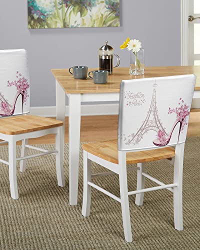 Maliyand Chair Back Cover, Pink Paris Eiffel Tower High Heel Flower Chair Covers Removable Chair Protector Slipcover for Dining Room, Kitchen, Restaurant, Set of 8