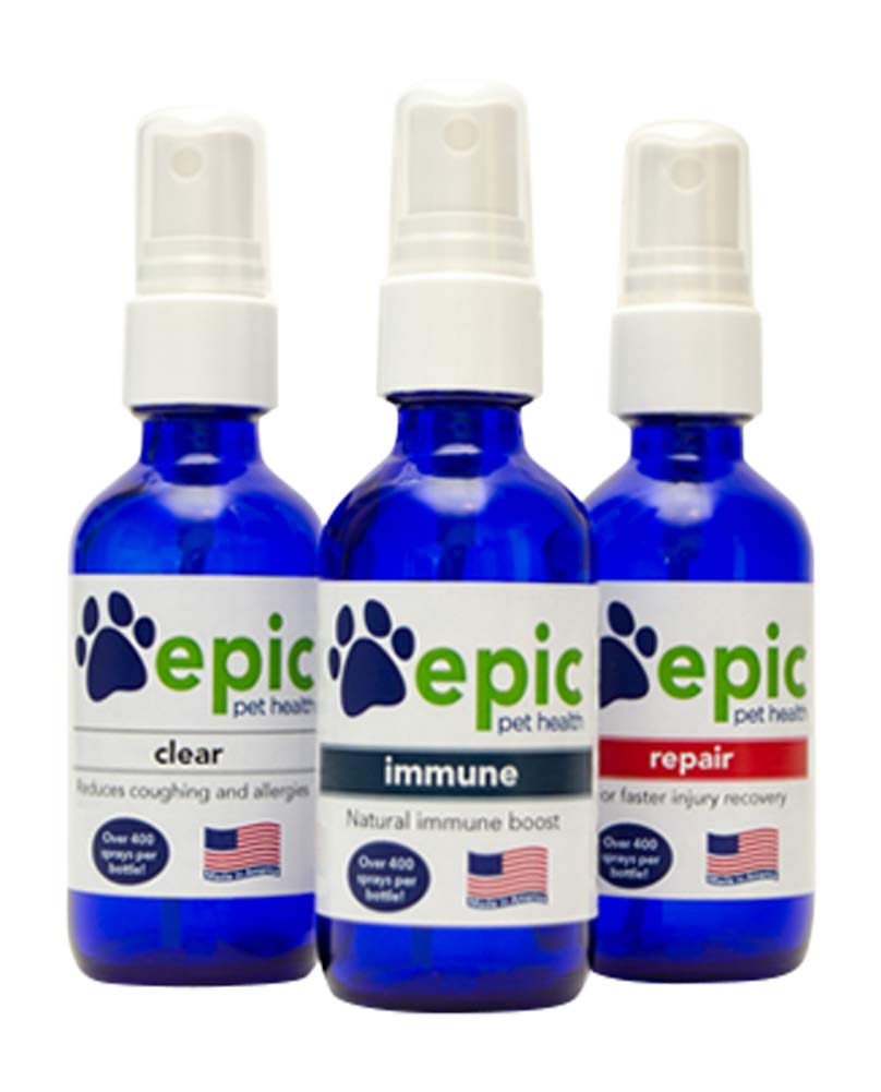 Epic Pet Health Immunity Support Combo - Repair, Clear, Immune - All Natural Liquid Spray Supplements - Promote Wound Healing, Helps Relieve Allergies & Pain - Nutrition Multivitamin for Cats & Dogs
